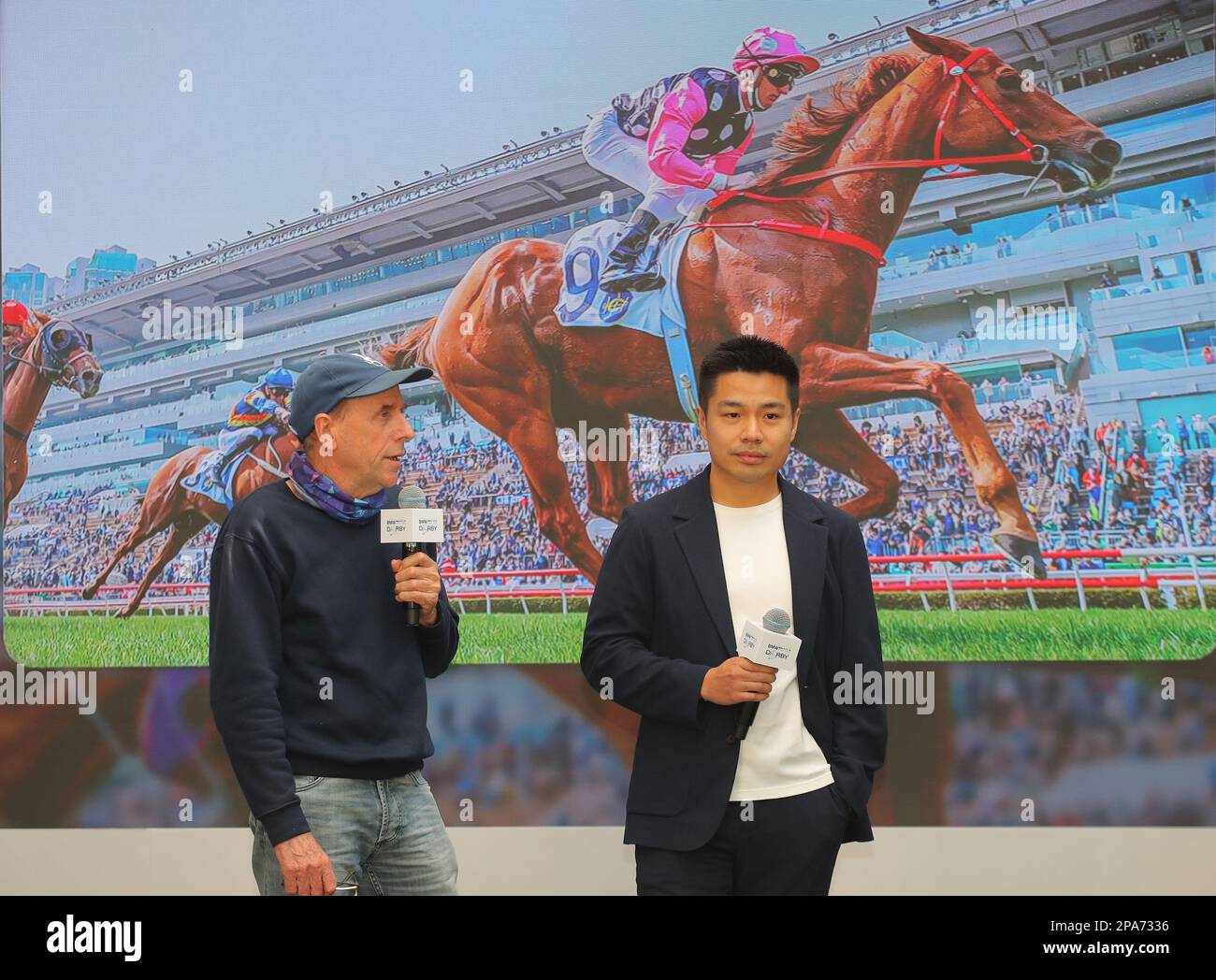 John Size (left) with owner Patrick Kwok Ho-chuen attended the 2023 BMW HK Derby Selections ...