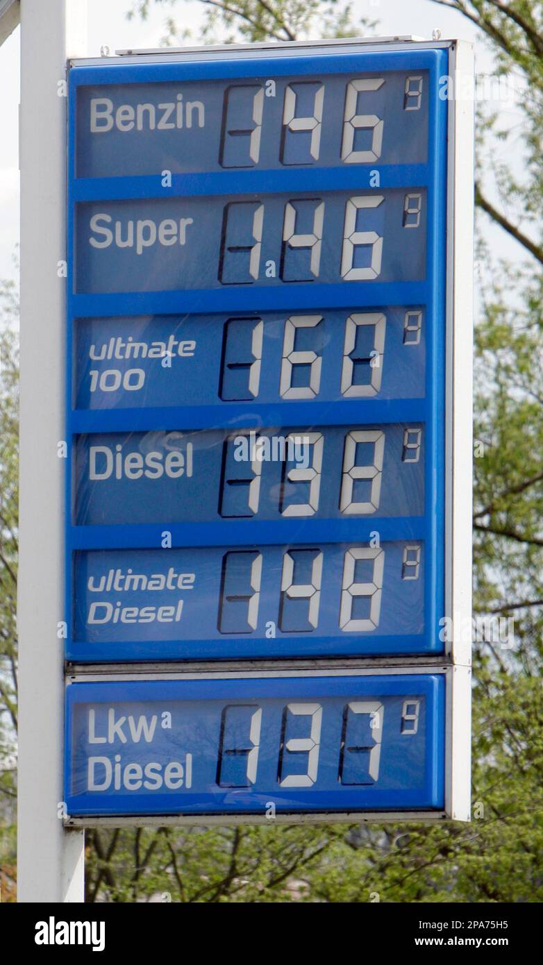 Die Preise pro Liter fuer die unterschiedlichen Kraftsstoffe sind am ...