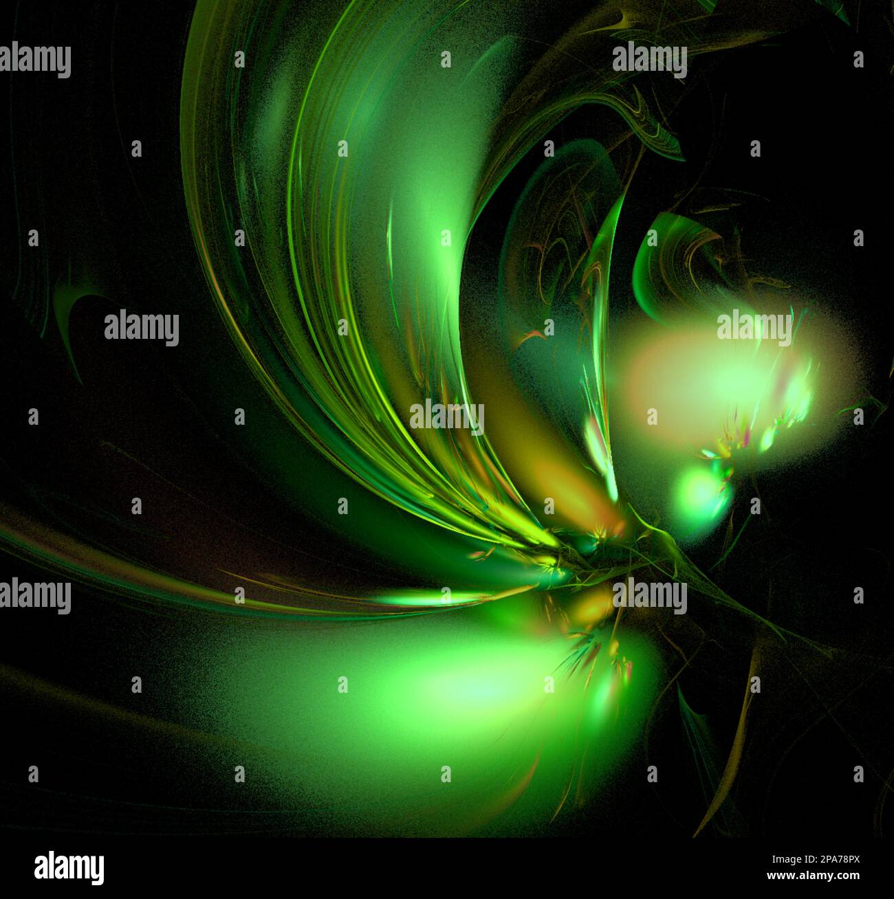 yellow and green abstract drawing on a black background, color digital ...