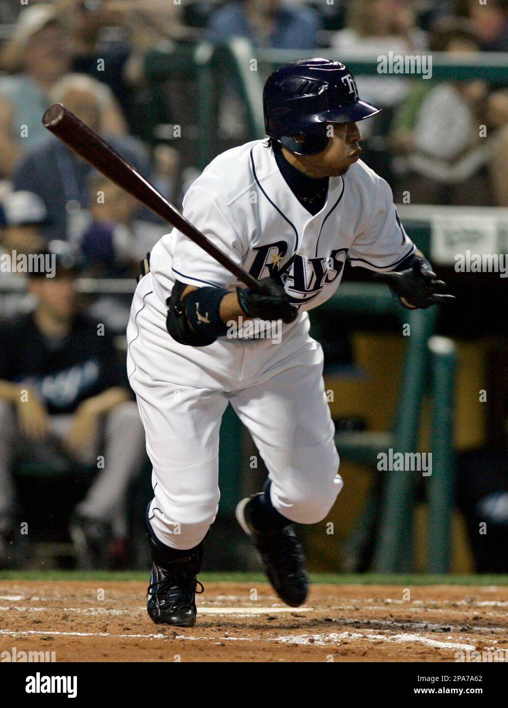 Tampa Bay Rays' Akinori Iwamura, of Japan, runs to first on a base hit ...