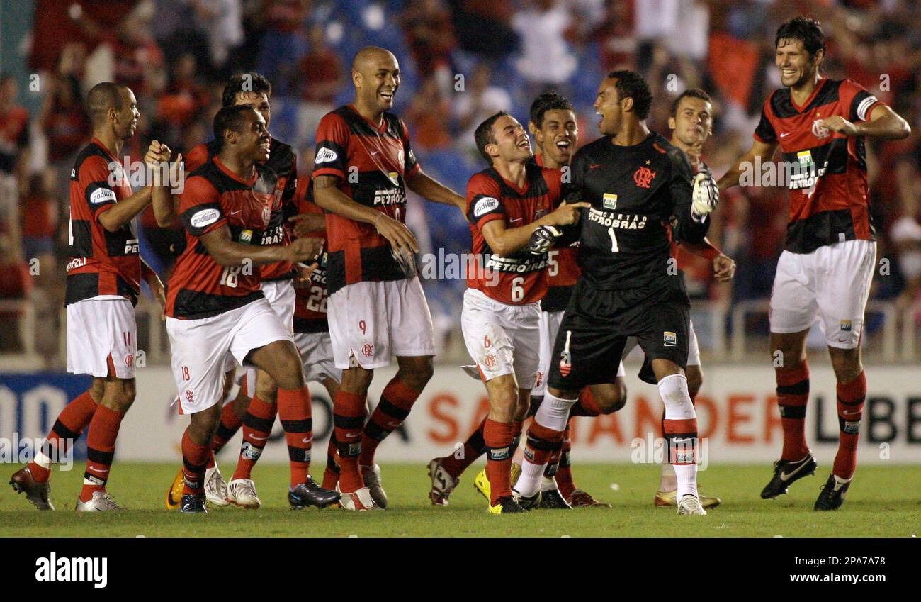 Brazil's Flamengo's goalkeeper Bruno (1) celebrates with teammates ...