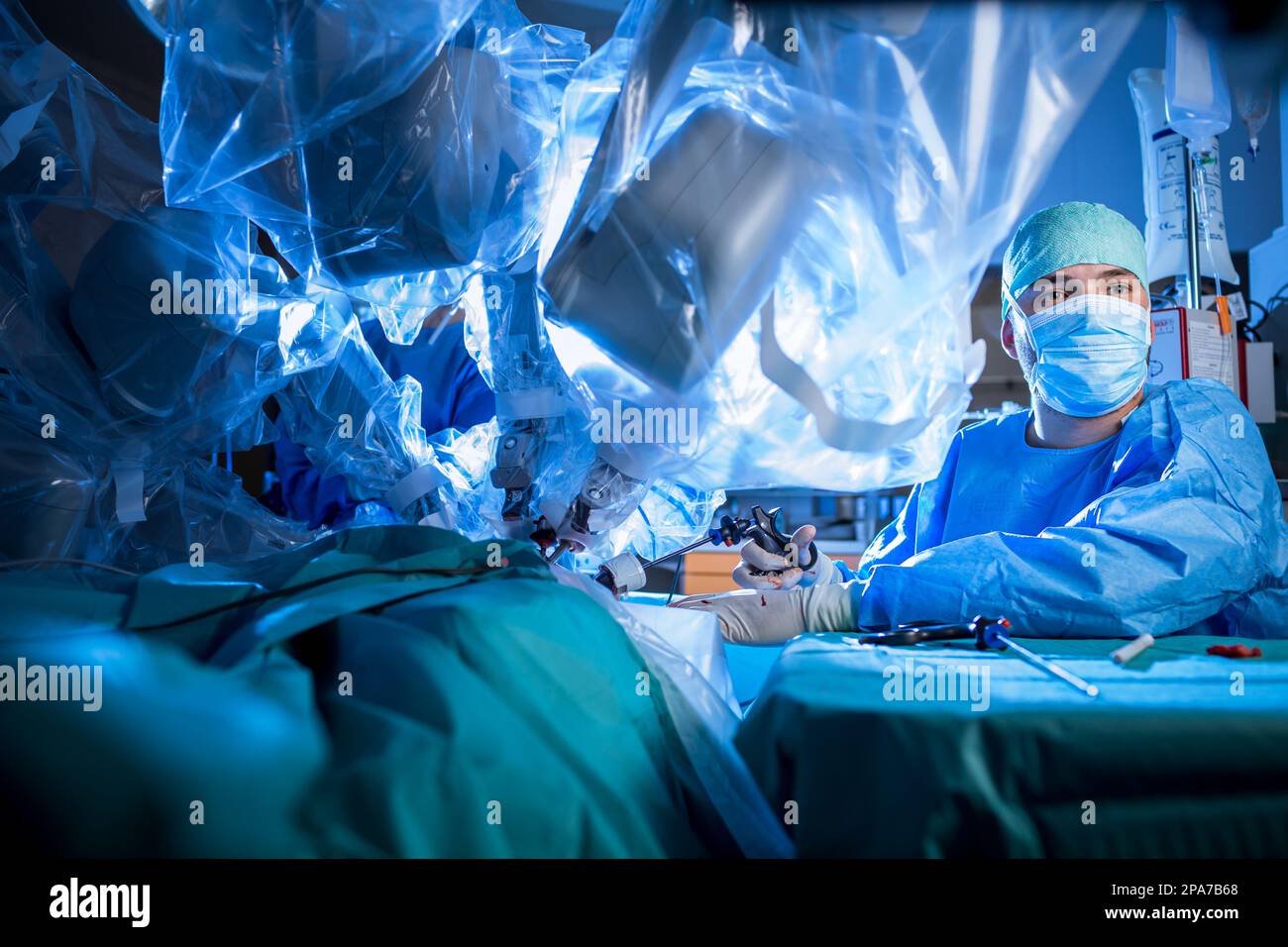 Prostate robotic surgery. Surgery room in a modern hospital with top ... Prostate robotic surgery. Surgery room in a modern hospital with top ...