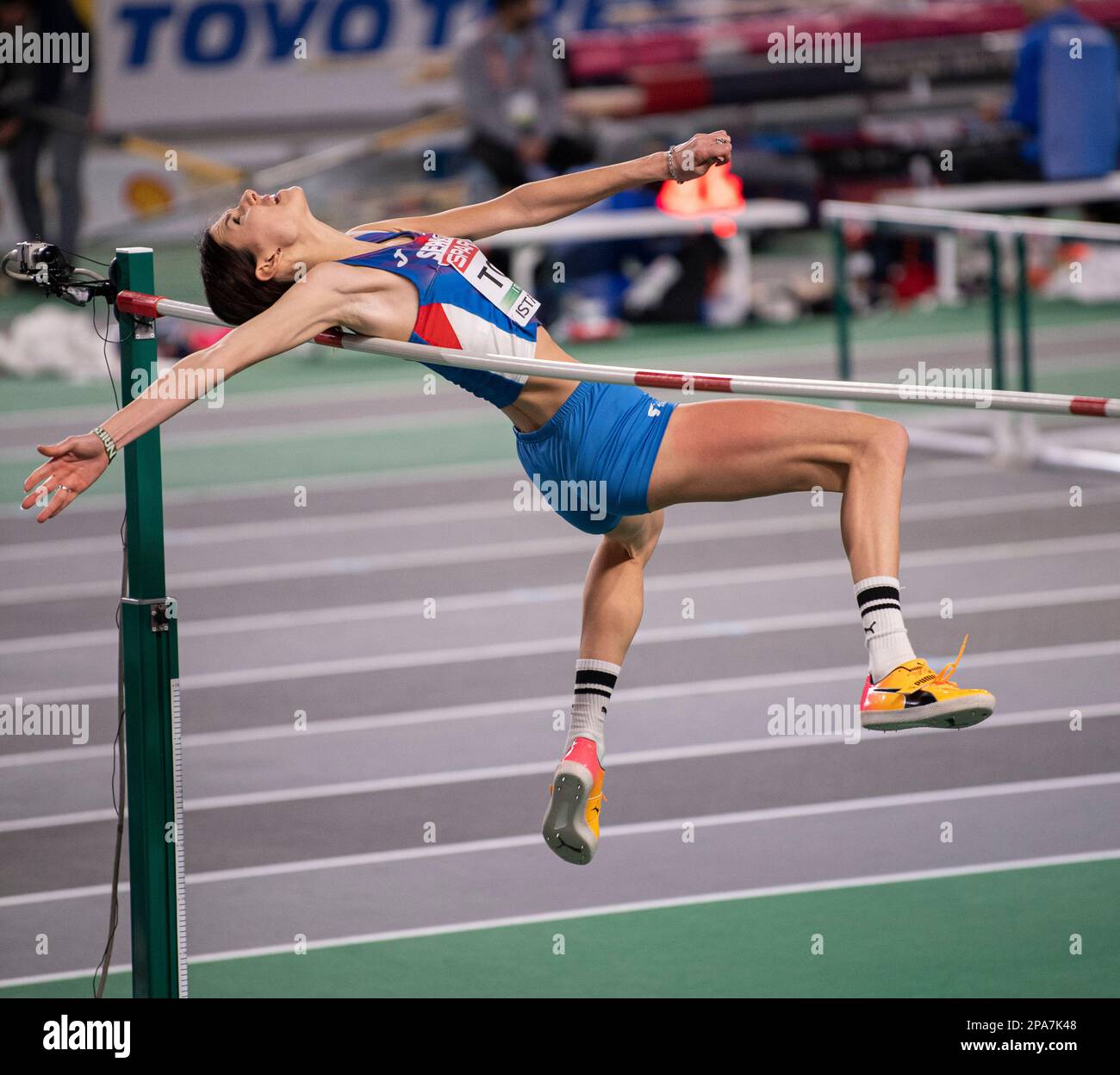 Angelina Topic of Serbia competing in the women’s high jump final at ...