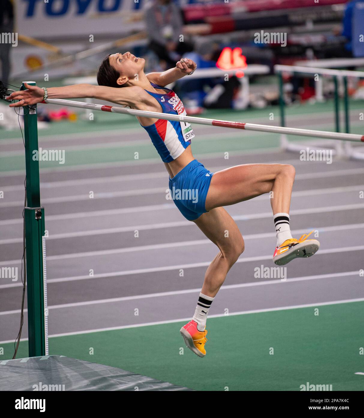 Angelina Topic of Serbia competing in the women’s high jump final at ...