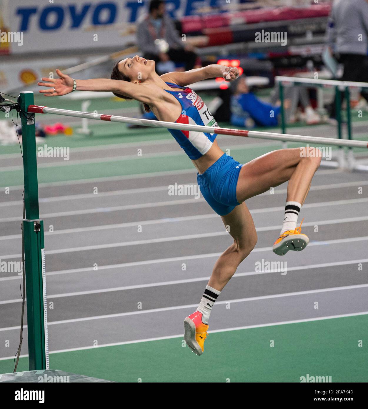 Angelina Topic of Serbia competing in the women’s high jump final at ...