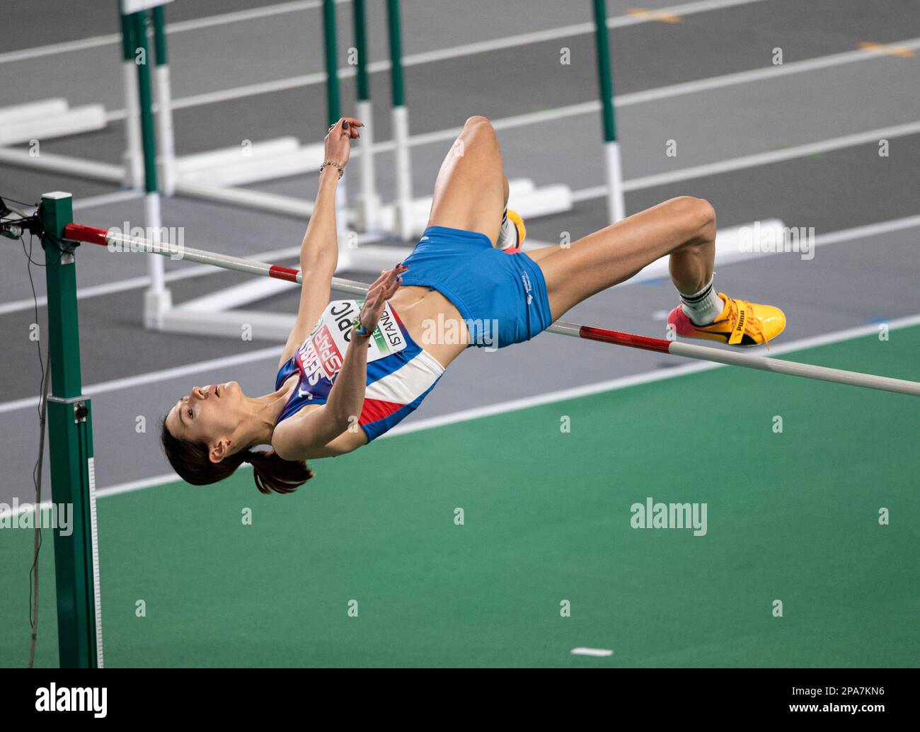 Angelina Topic of Serbia competing in the women’s high jump final at the European Indoor ...