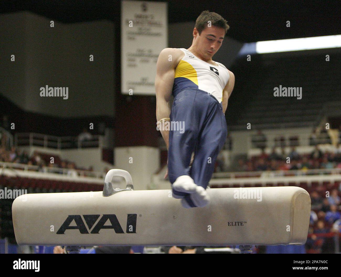 California's Tim McNeil competes on the pommel horse in the NCAA ...