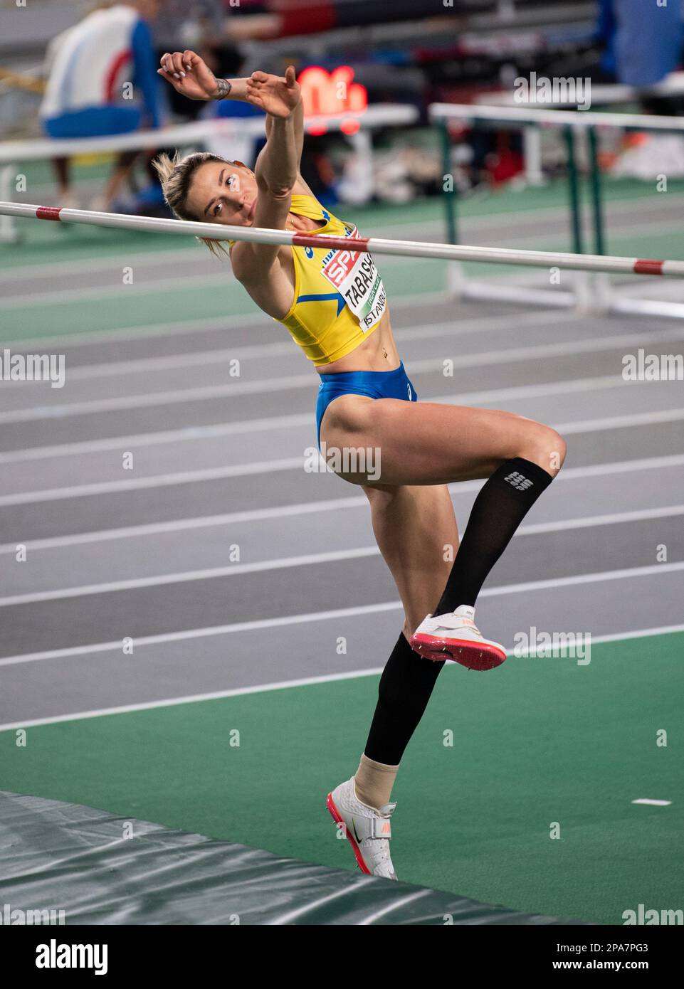 Kateryna Tabashnyk of Ukraine competing in the women’s high jump final ...