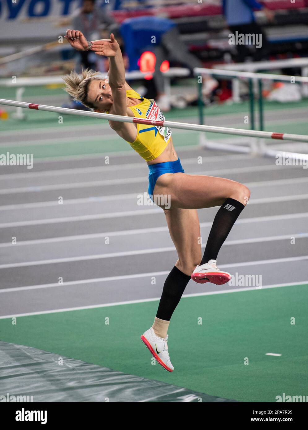 Kateryna Tabashnyk of Ukraine competing in the women’s high jump final ...