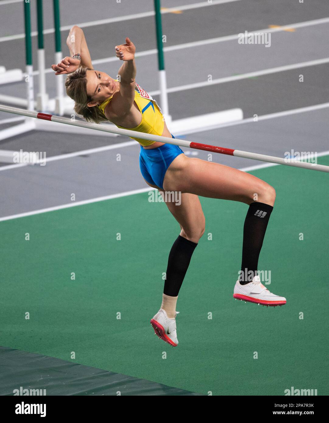 Kateryna Tabashnyk of Ukraine competing in the women’s high jump final ...