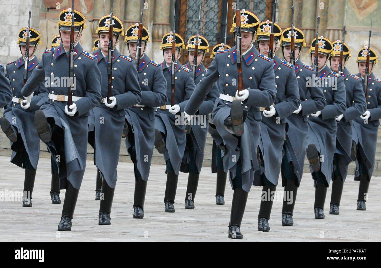 Kremlin guards parade during a ceremony of the Changing of the Guard in ...
