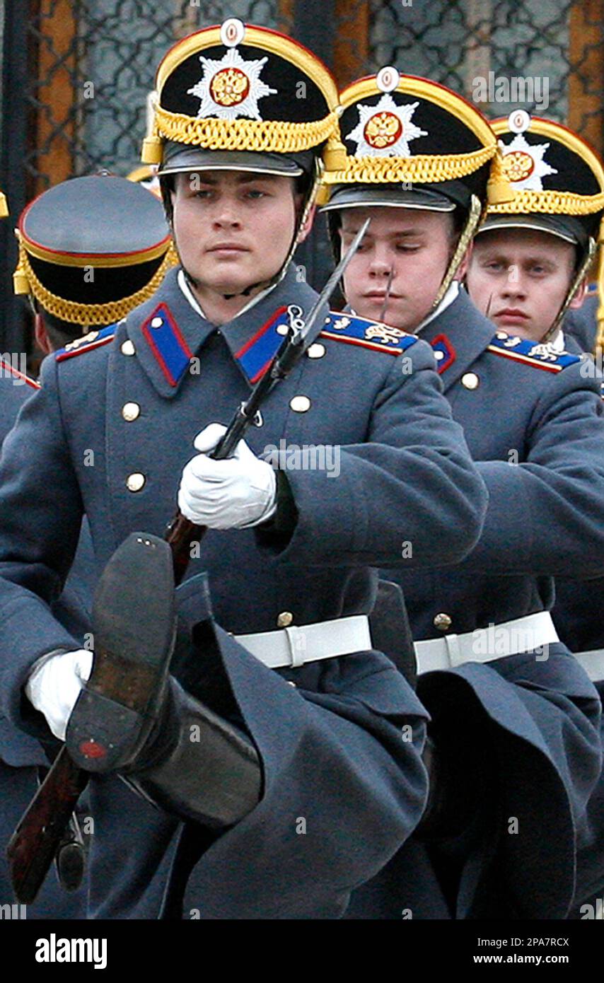 Kremlin guards parade during a ceremony of the Changing of the Guard in ...