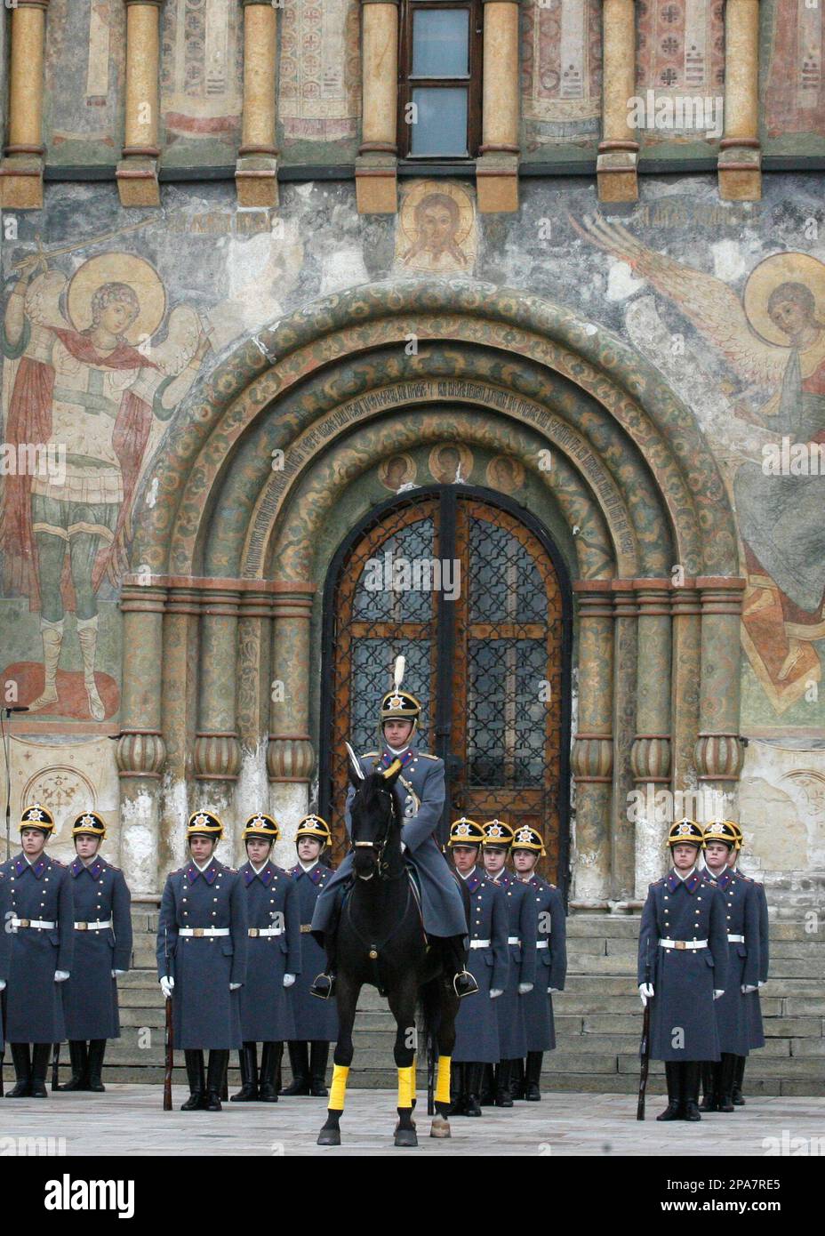 Kremlin guards parade during a ceremony of the Changing of the Guard in ...