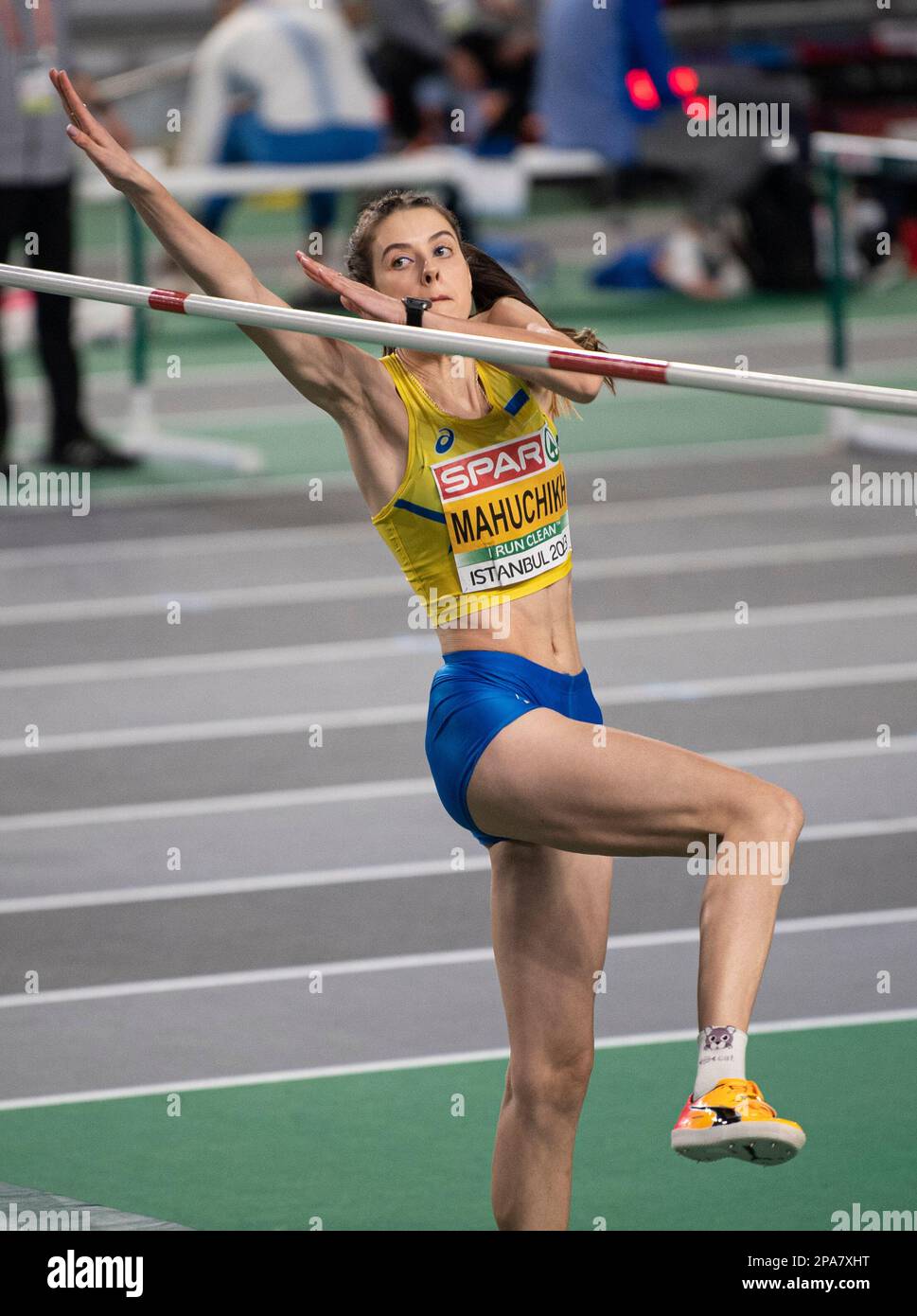 Yaroslava Mahuchikh of Ukraine competing in the women’s high jump final ...