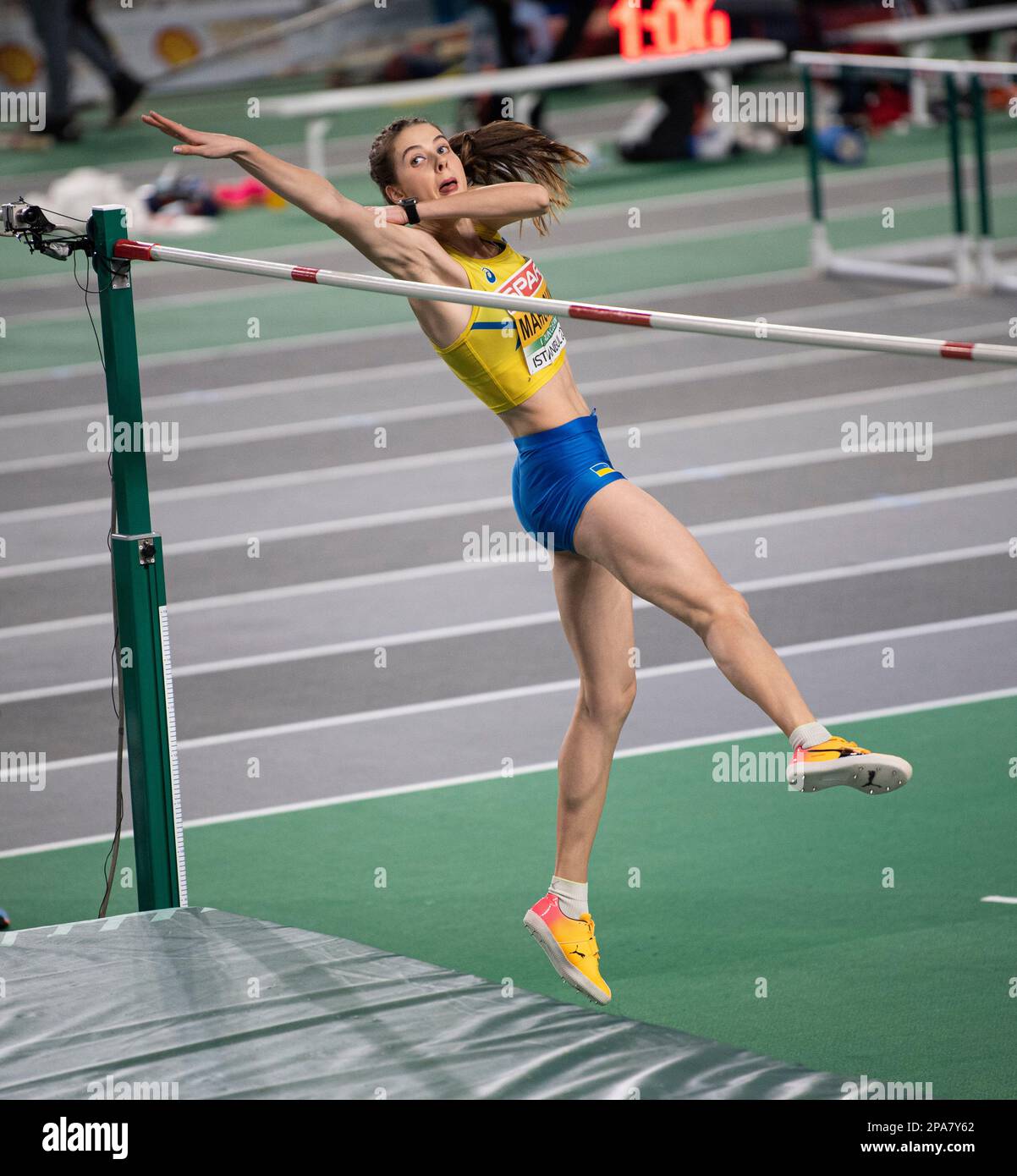 Yaroslava Mahuchikh of Ukraine competing in the women’s high jump final ...
