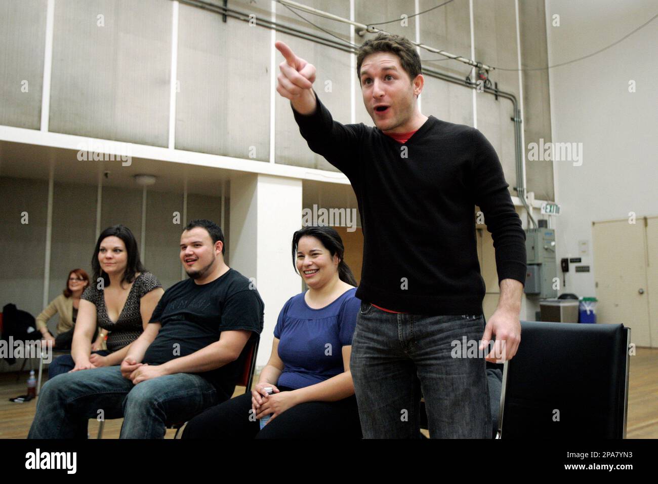 Acting teacher Michael Goldstrom gestures while teaching impromptu ...