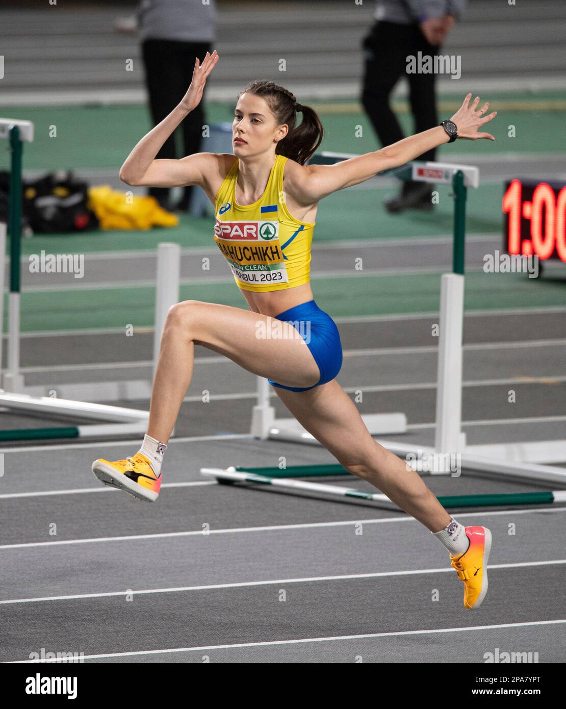 Yaroslava Mahuchikh of Ukraine competing in the women’s high jump final ...