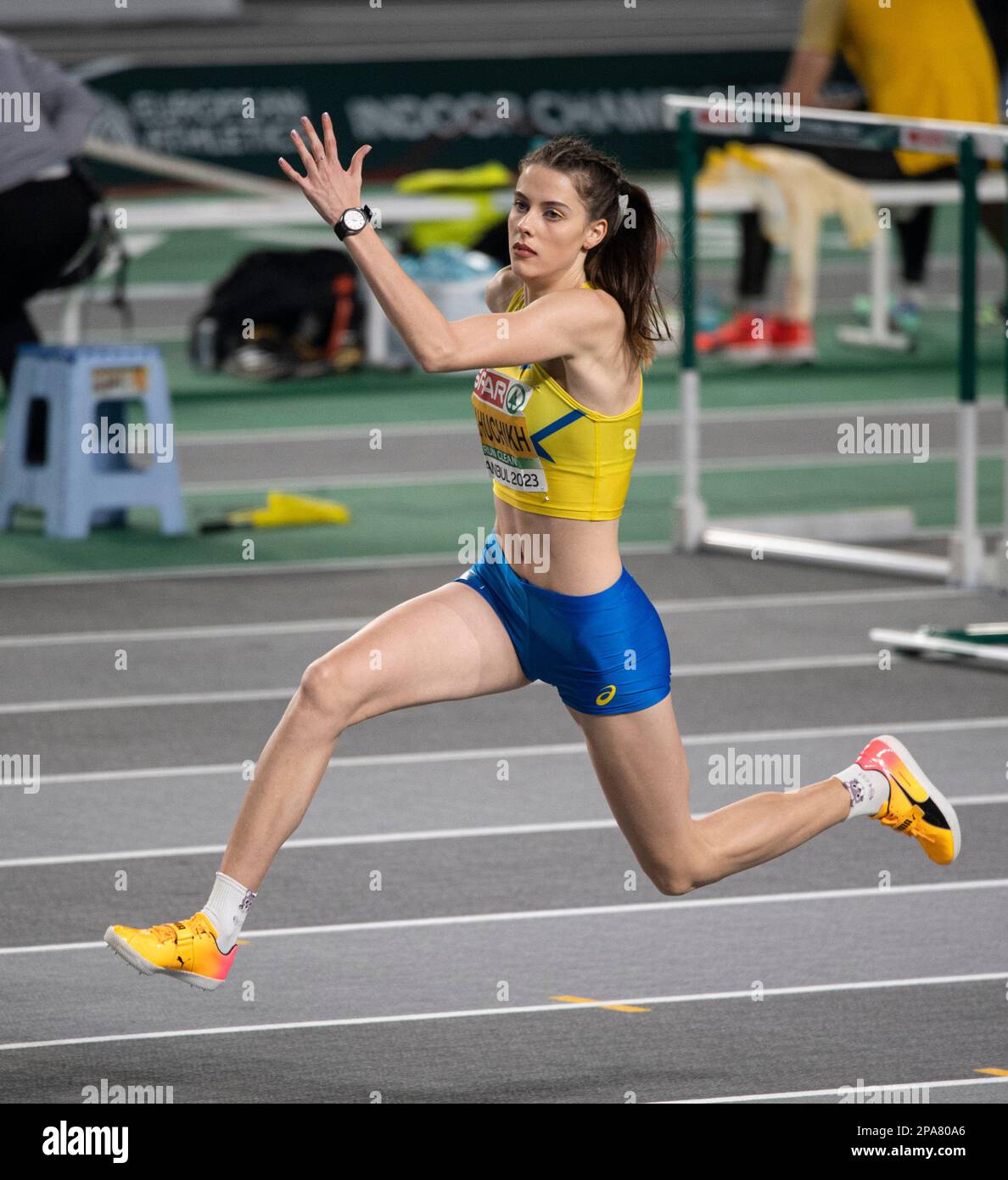 Yaroslava Mahuchikh of Ukraine competing in the women’s high jump final ...