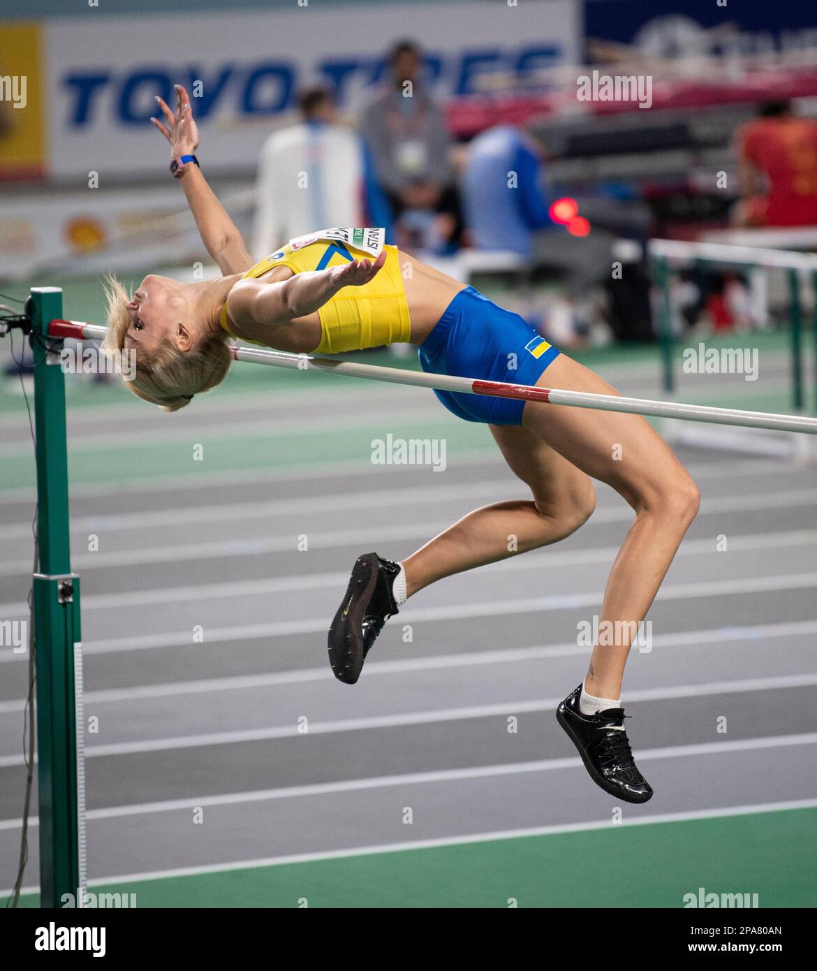Yuliia Levchenko of Ukraine competing in the women’s high jump final at ...