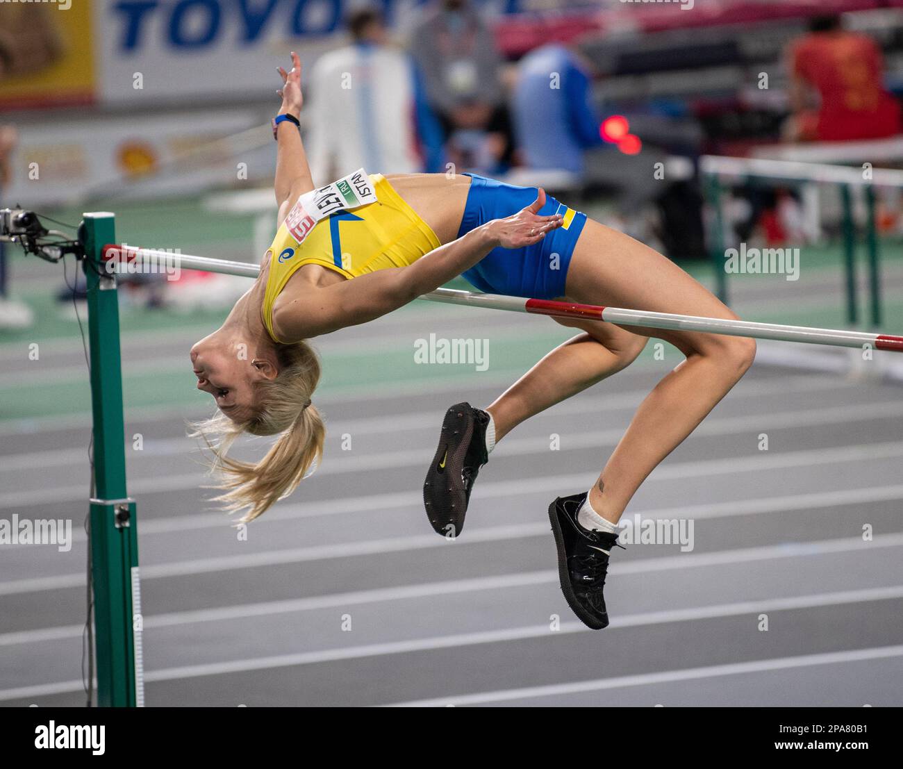 Yuliia Levchenko of Ukraine competing in the women’s high jump final at ...