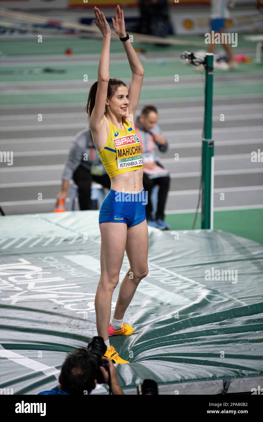 Yaroslava Mahuchikh of Ukraine competing in the women’s high jump final ...