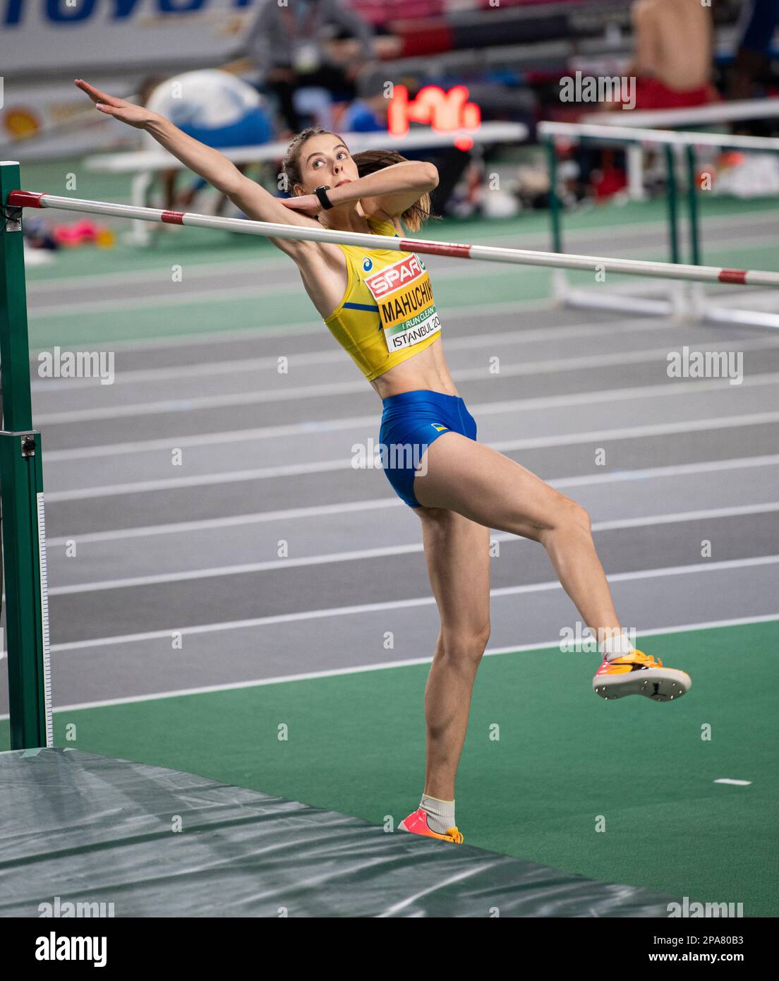 Yaroslava Mahuchikh of Ukraine competing in the women’s high jump final ...