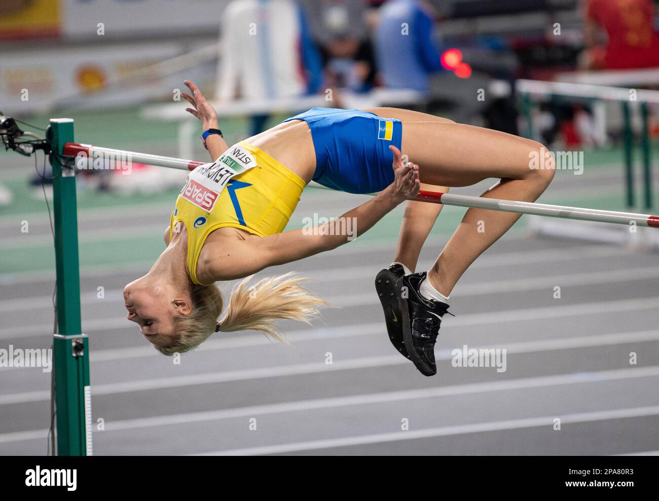 Yuliia Levchenko of Ukraine competing in the women’s high jump final at ...