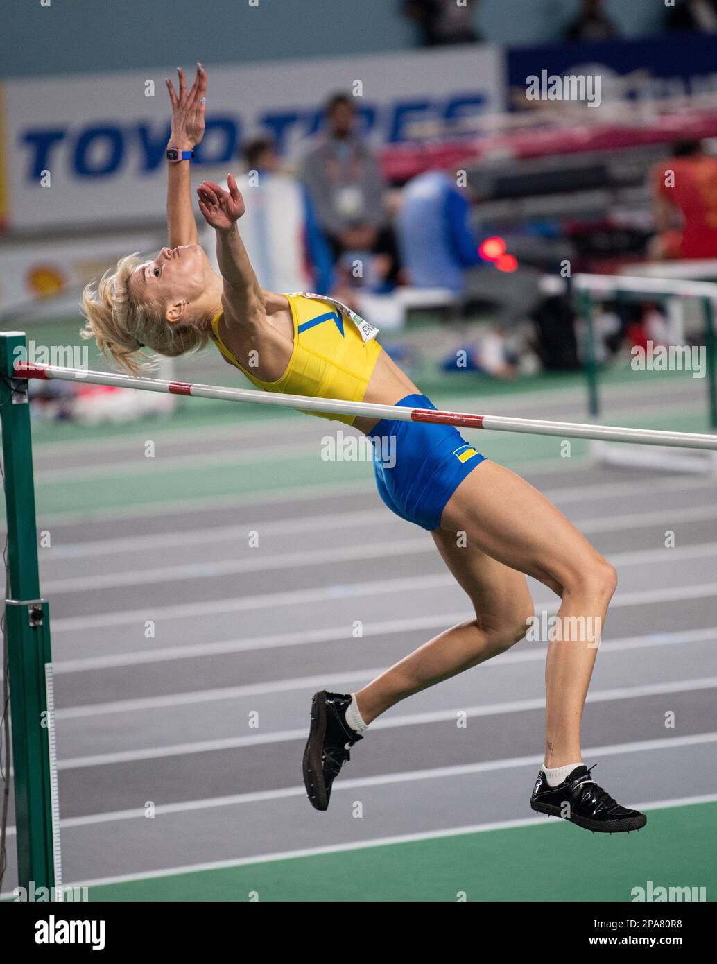 Yuliia Levchenko of Ukraine competing in the women’s high jump final at ...
