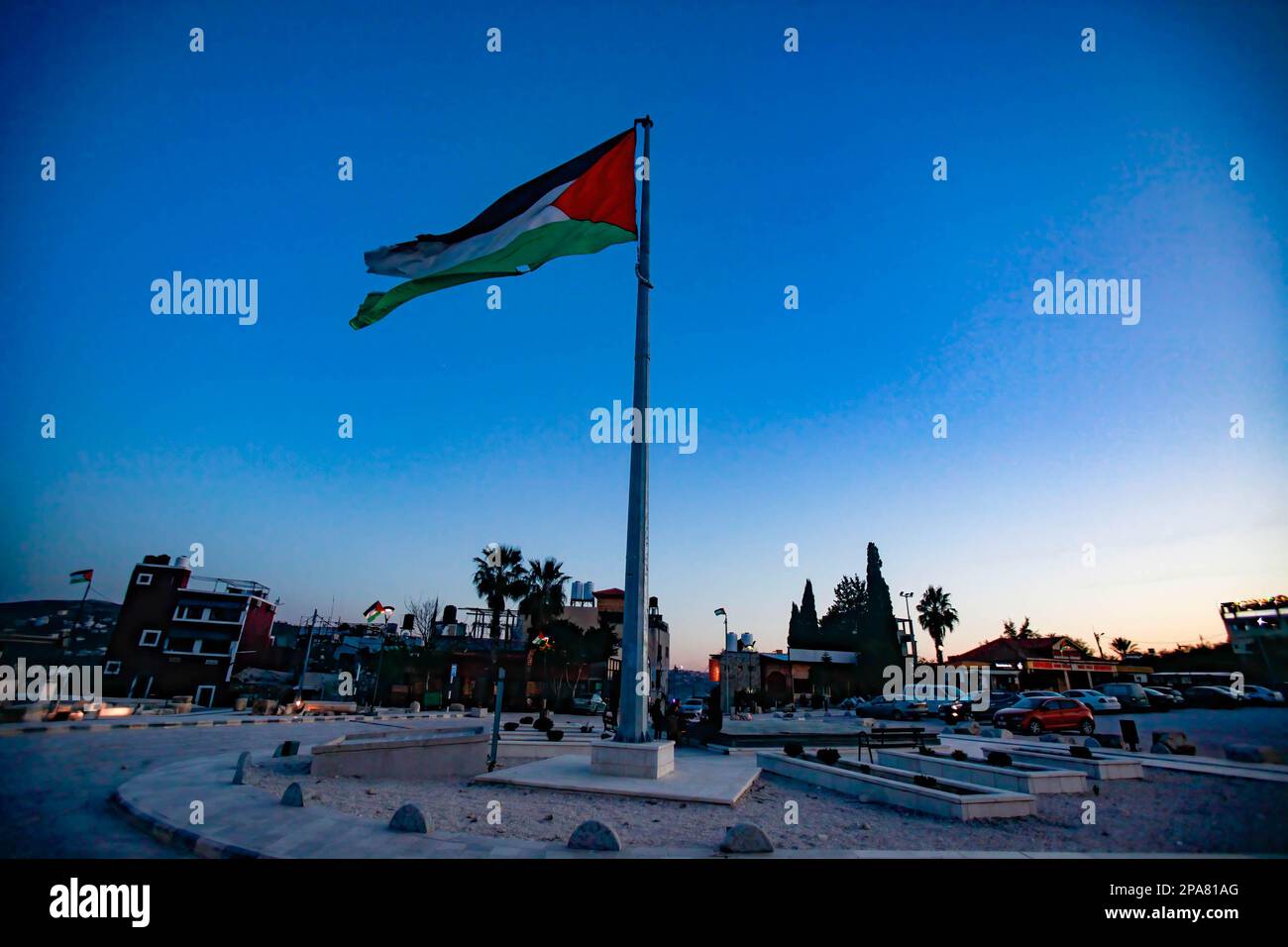 Nablus, Palestine. 11th Mar, 2023. A Palestinian flag flys at an ...