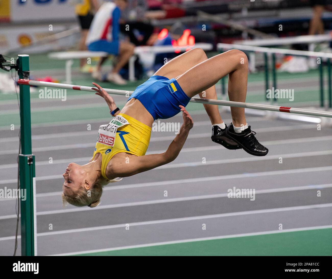 Yuliia Levchenko of Ukraine competing in the women’s high jump final at ...