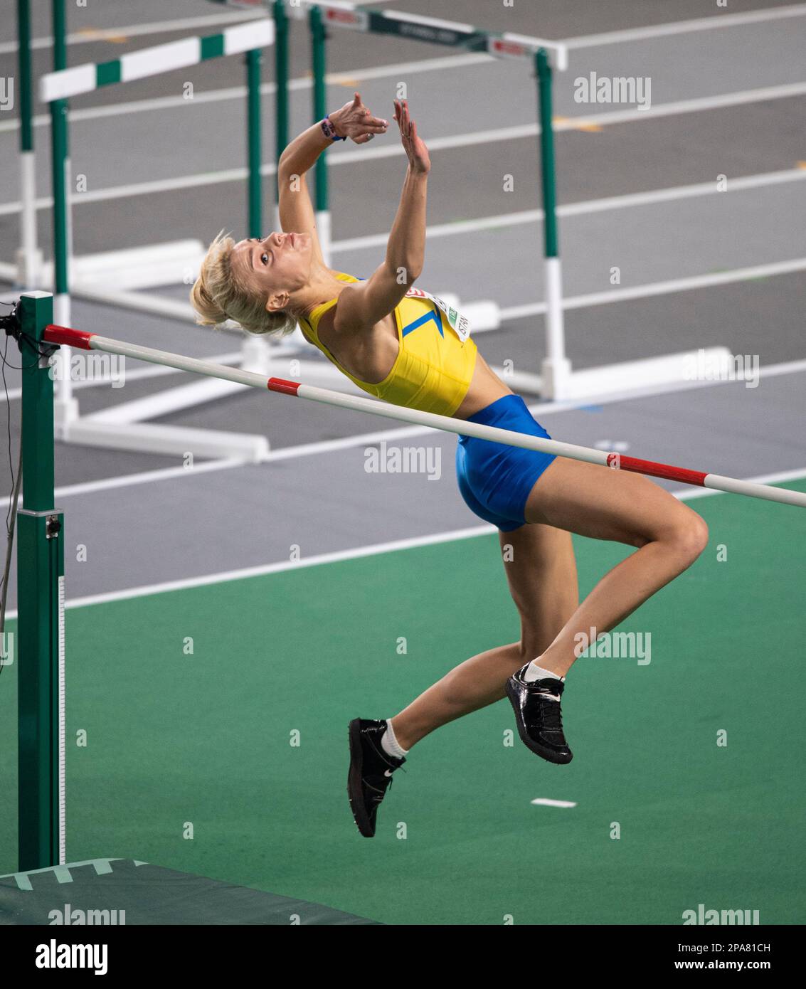 Yuliia Levchenko of Ukraine competing in the women’s high jump final at ...