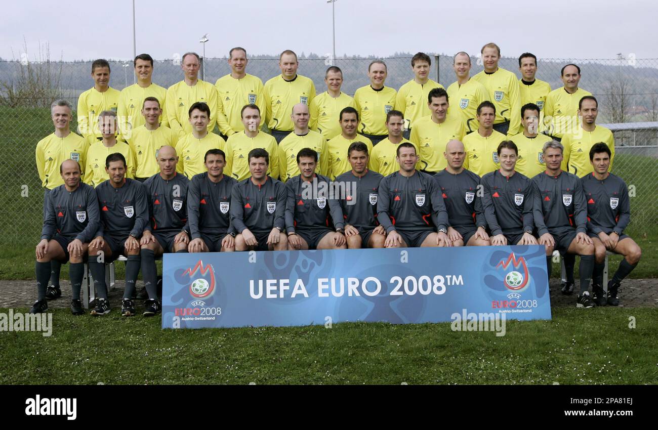 The referees, in grey jerseys, and their assistants, in yellow, for the ...