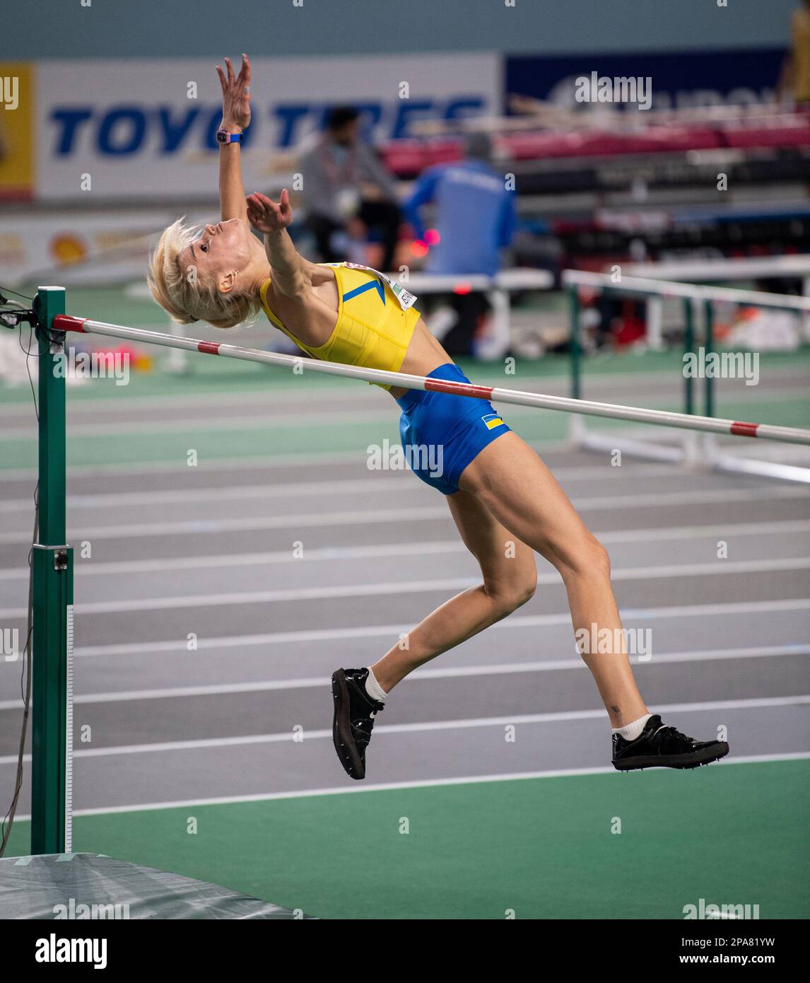 Yuliia Levchenko of Ukraine competing in the women’s high jump final at ...