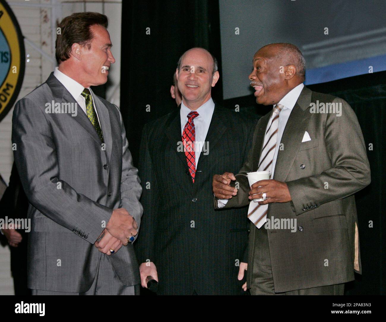 Calif. Gov. Arnold Schwarzenegger, left, smiles with former San ...