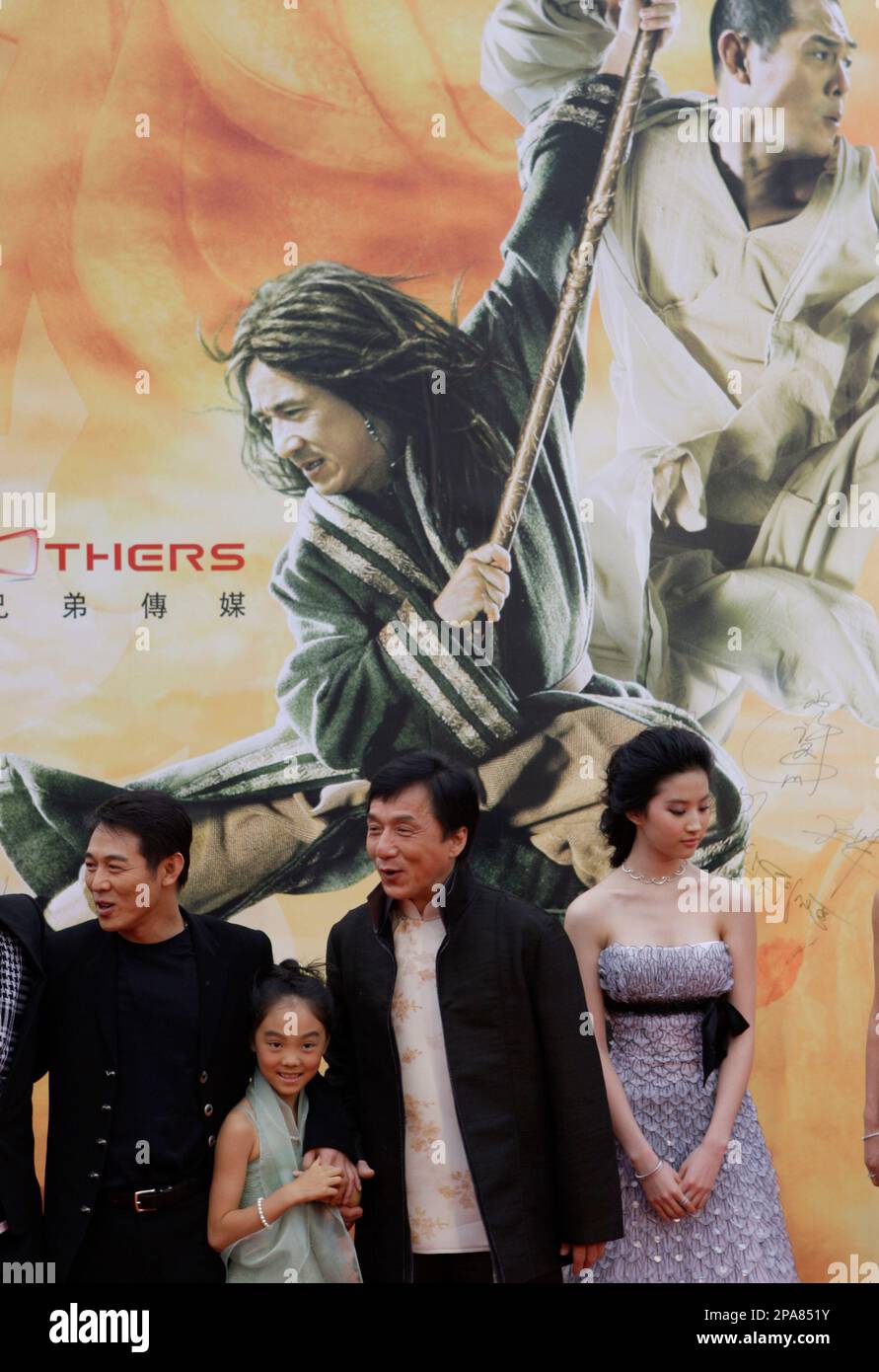 Action movie stars, Jet Li, left, and Jackie Chan, arrive for the world ...