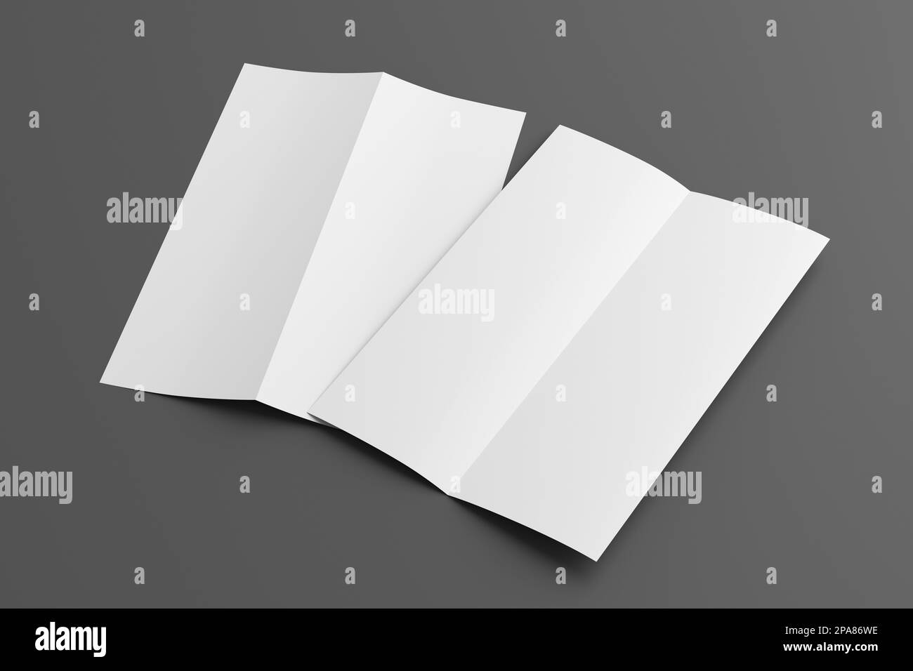 Half-folded flyer A4 vertical booklet mock up on gray background. Side ...