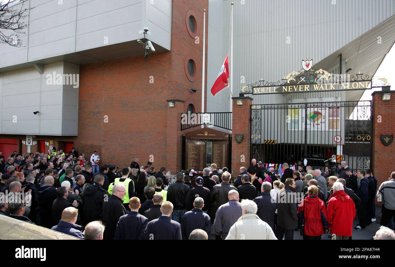 Liverpool fans gather to pay respects at the Hillsborough Memorial ...