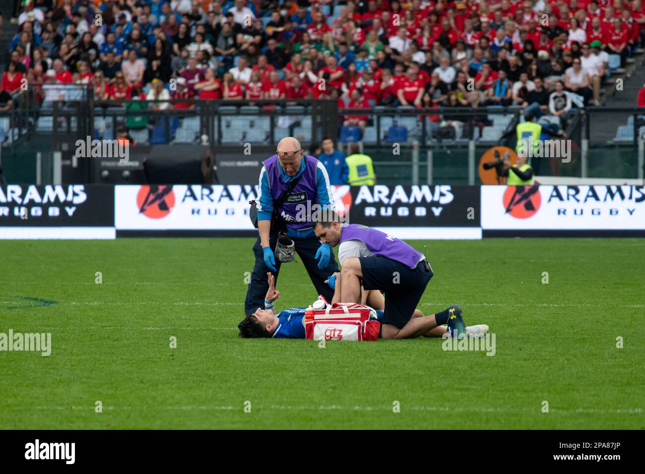 Rome, Italy 11th Mar, 2023. Doctros help injured italian player during ...
