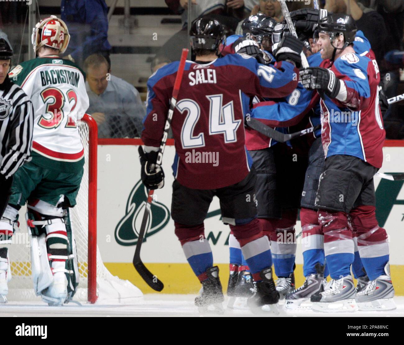 Minnesota Wild goalie Niklas Backstrom, left, of Finland, turns away as ...