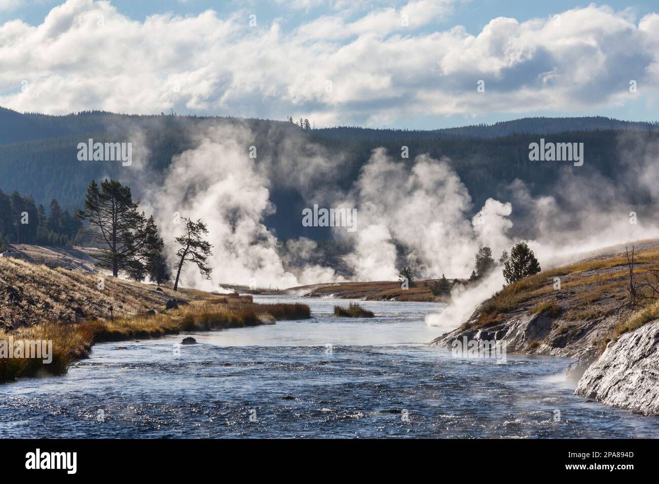 Inspiring natural background. Pools and geysers fields in Yellowstone ...