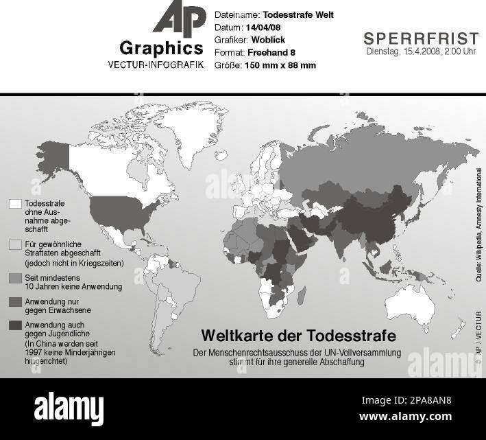 GRA6 GRAFIK TODESSTRAFE WELT - Weltkarte mit Einfaerbung der Laender ...