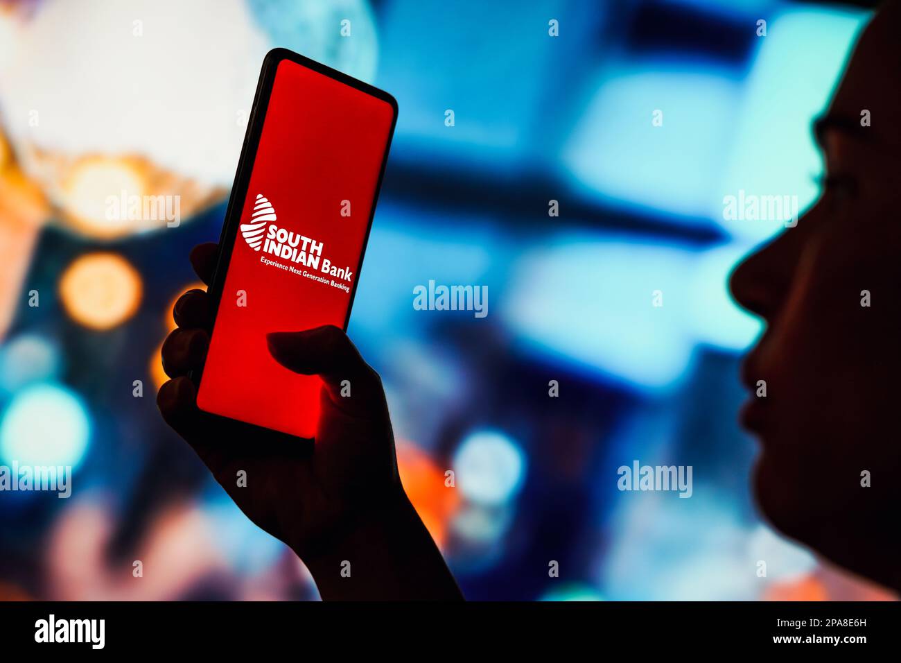 In this photo illustration, the South Indian Bank logo seen displayed ...