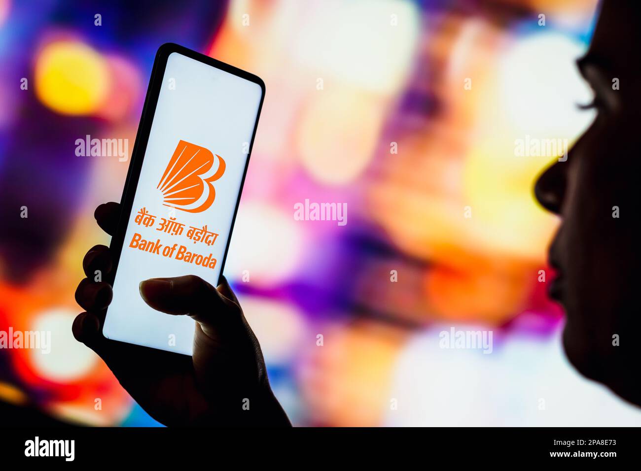 In this photo illustration, the Bank of Baroda logo seen displayed on a ...