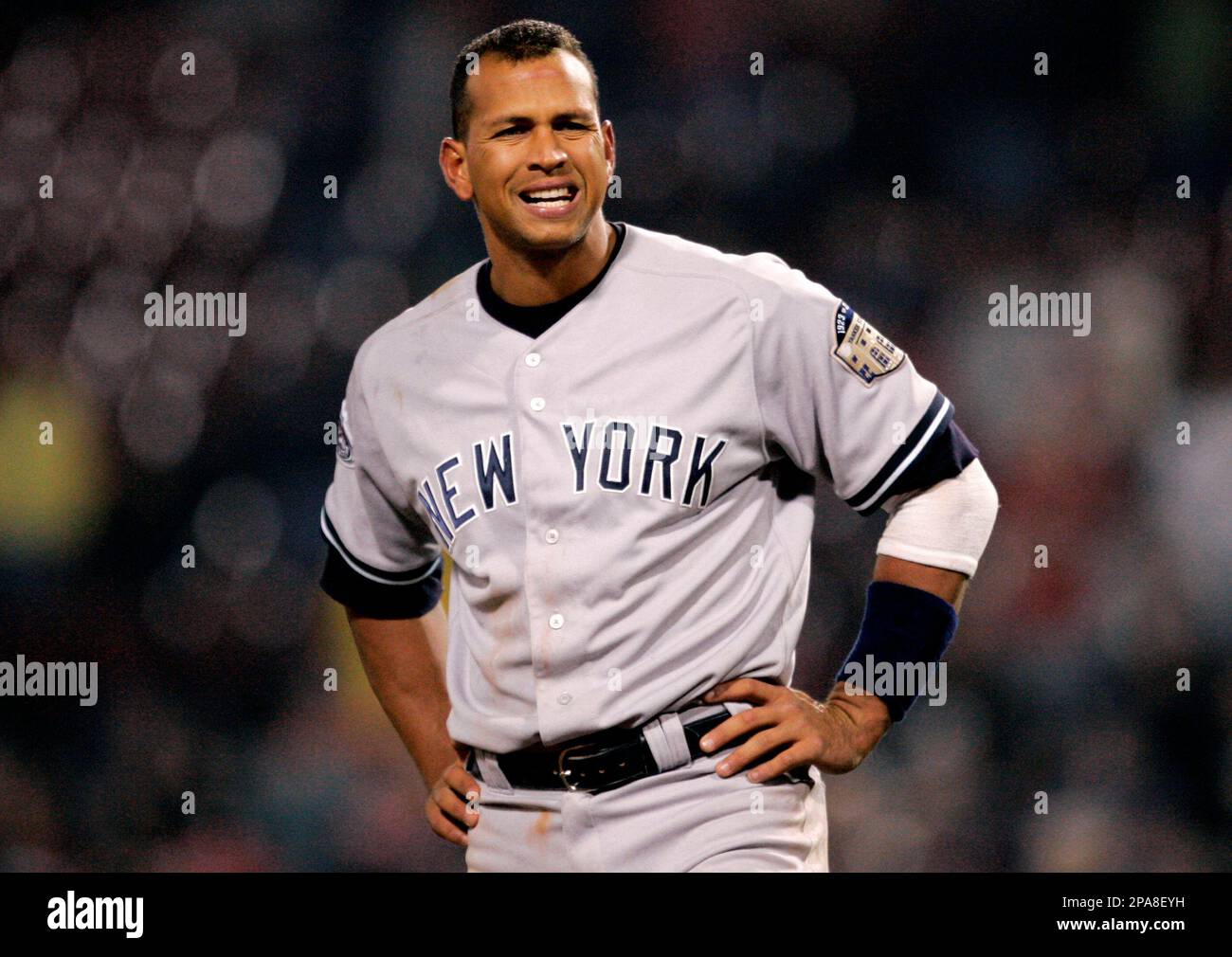 New York Yankees' Alex Rodriguez reacts after striking out with two men ...