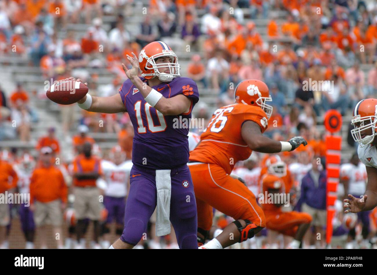 Clemson's (10) Cullen Harper looks to pass up field at their Spring ...