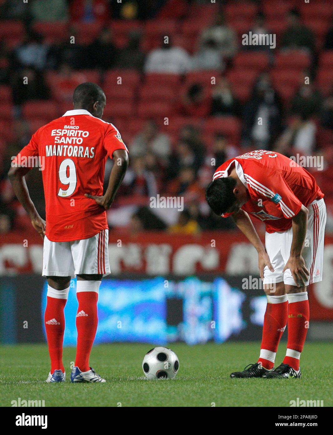 Benfica's Pedro Mantorras, left, from Angola and Oscar Cardozo from ...