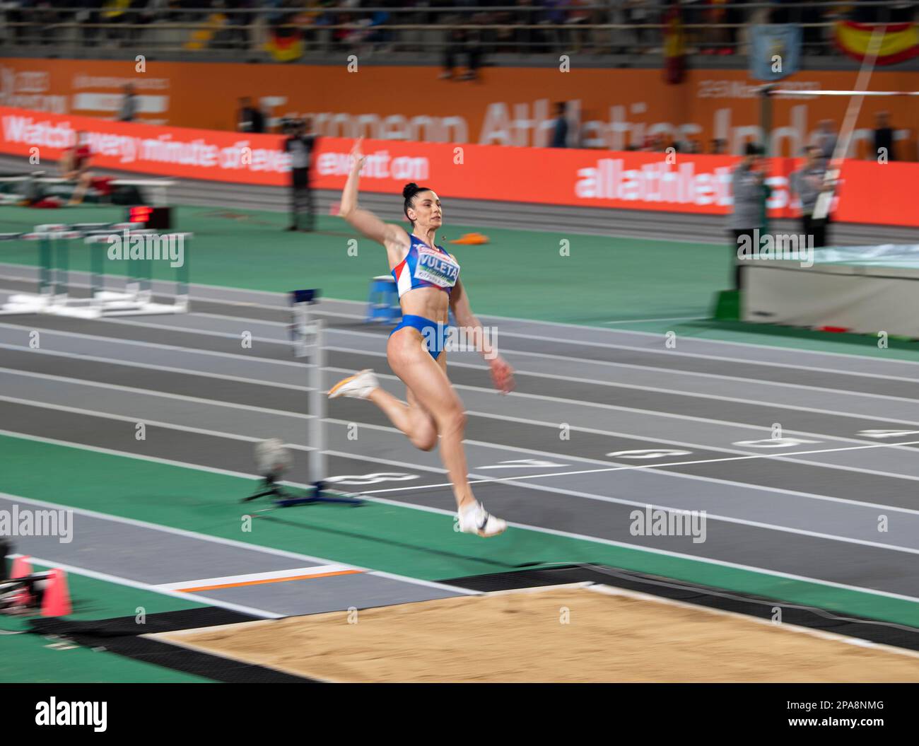 Ivana Vuleta of Serbia competing in the women’s long jump final at the ...