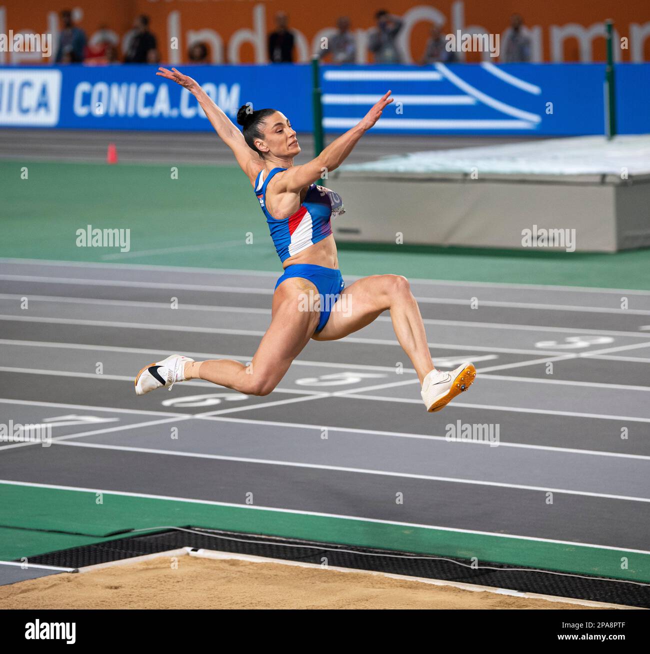 Ivana Vuleta of Serbia competing in the women’s long jump final at the ...