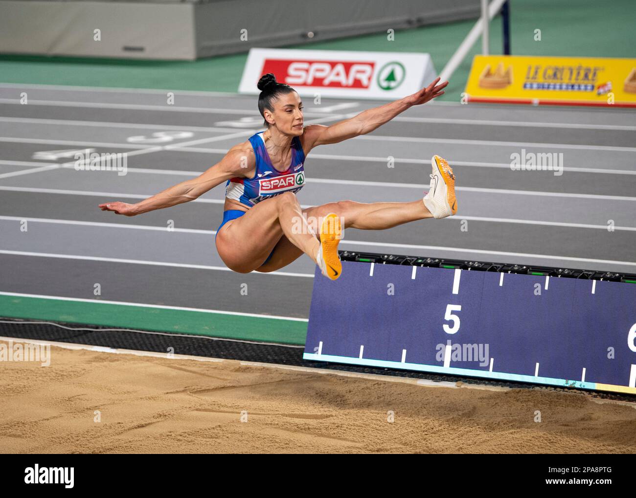 Ivana Vuleta of Serbia competing in the women’s long jump final at the ...