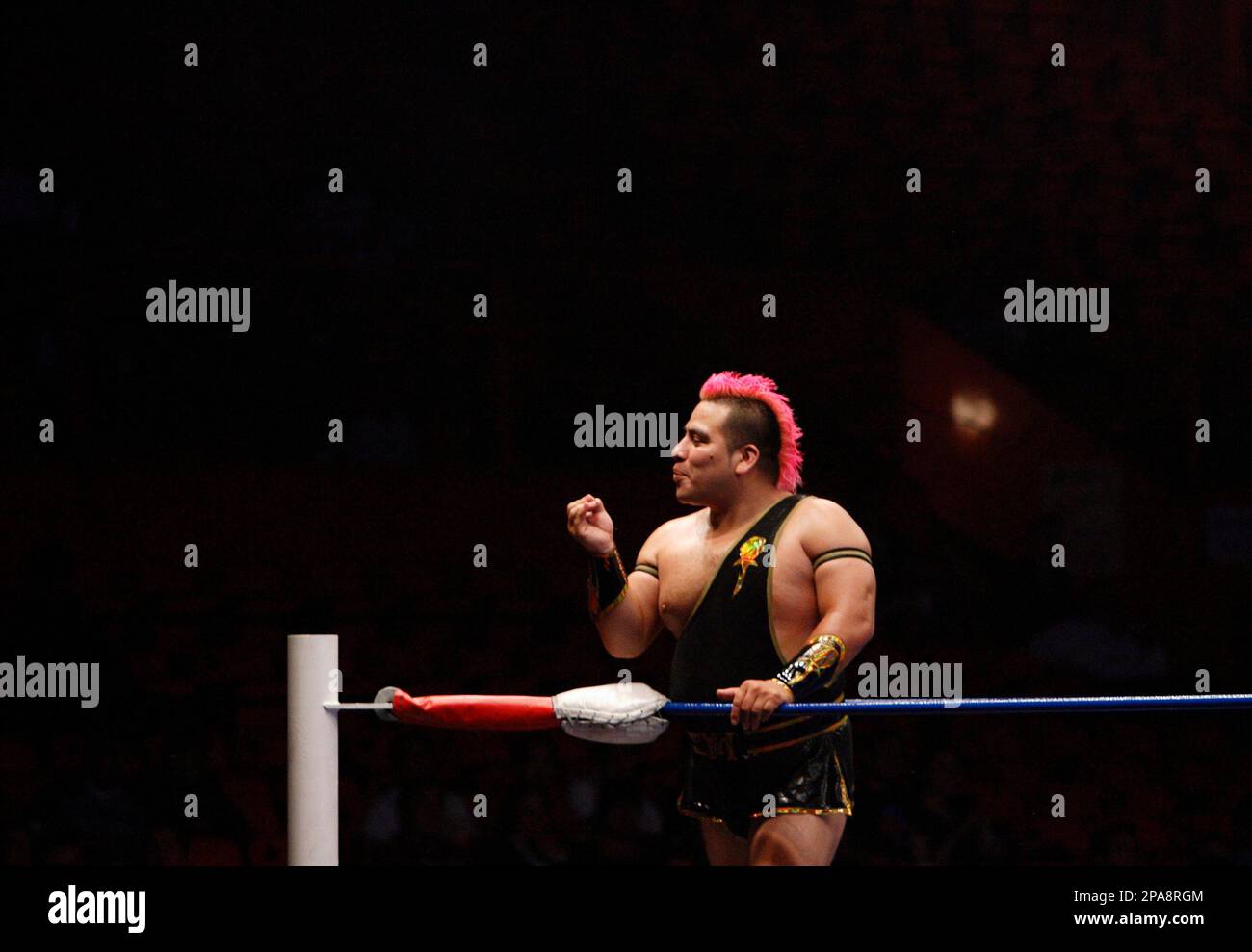 Wrestler Maximo gestures during a bout at Arena Mexico in Mexico City ...